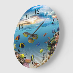 Ocean Underwater Coral Reef Tropical Fish Large Clock | Zazzle