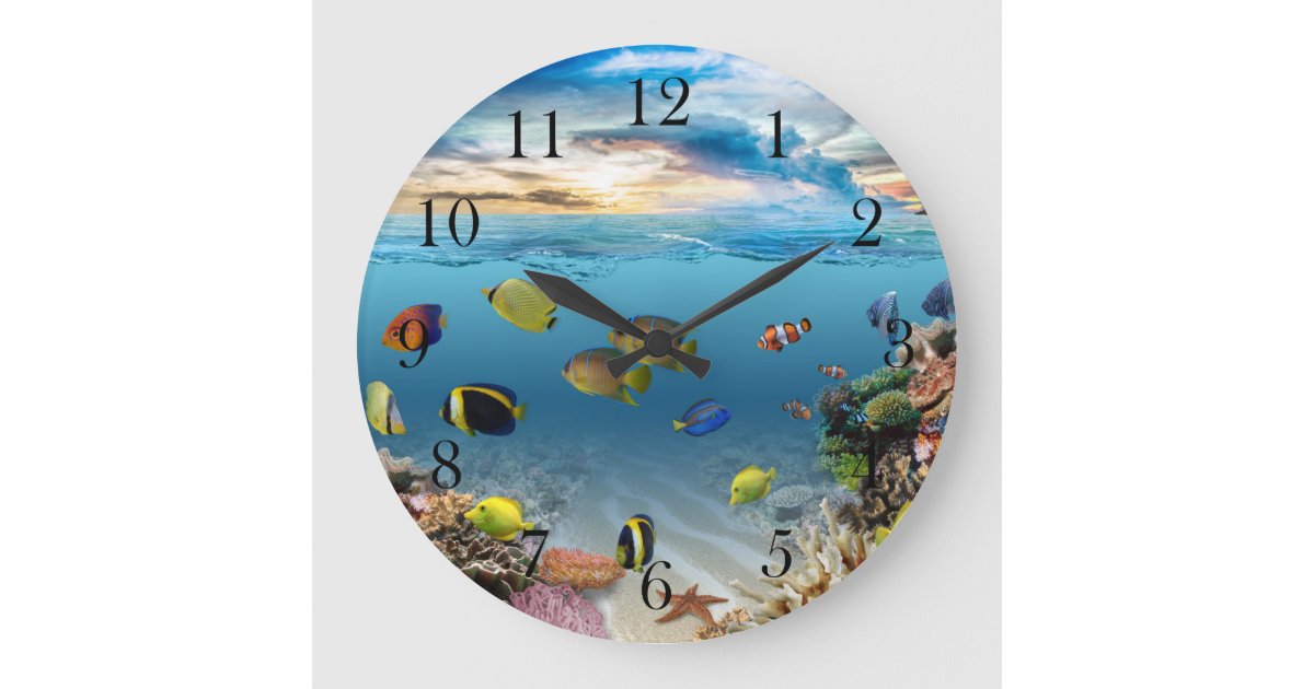 Ocean Underwater Coral Reef Tropical Fish Large Clock | Zazzle