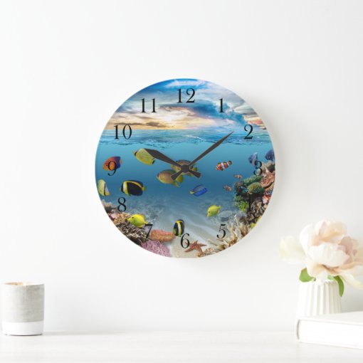 Ocean Underwater Coral Reef Tropical Fish Large Clock | Zazzle