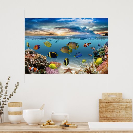 Ocean Underwater Coral Reef Tropical Fish Poster | Zazzle