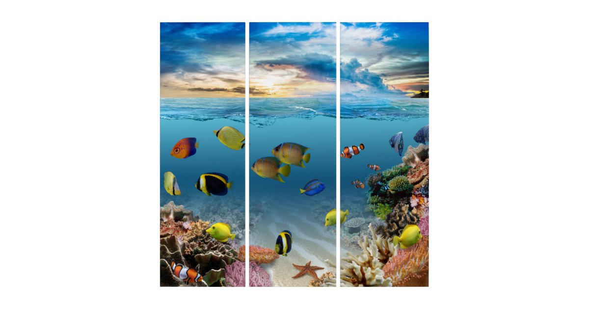 Ocean Underwater Coral Reef Tropical Fish Triptych | Zazzle