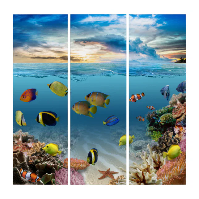 Ocean Underwater Coral Reef Tropical Fish Triptych | Zazzle