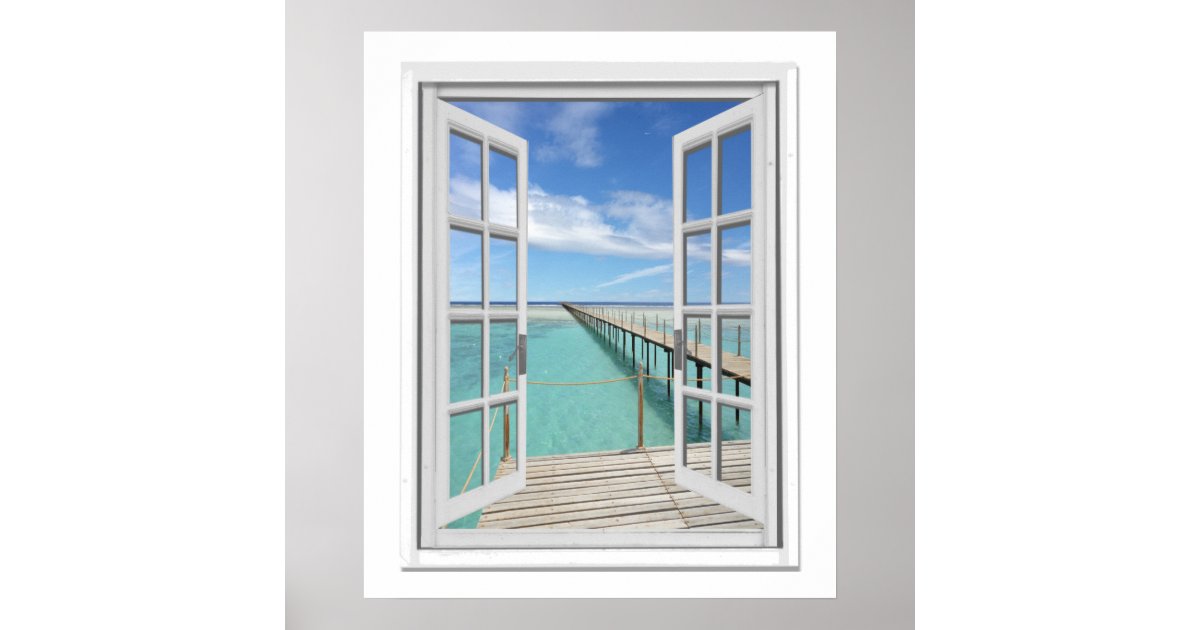 Ocean View Faux Window Poster | Zazzle