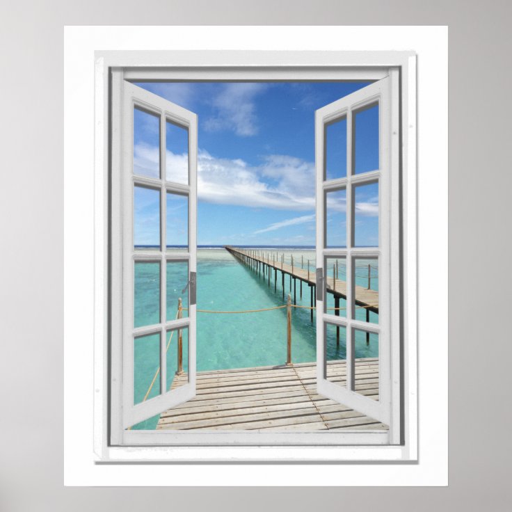 Ocean View Faux Window Poster | Zazzle