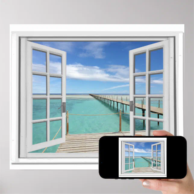 Ocean View Trompe l'oeil Fake Window Poster | Zazzle