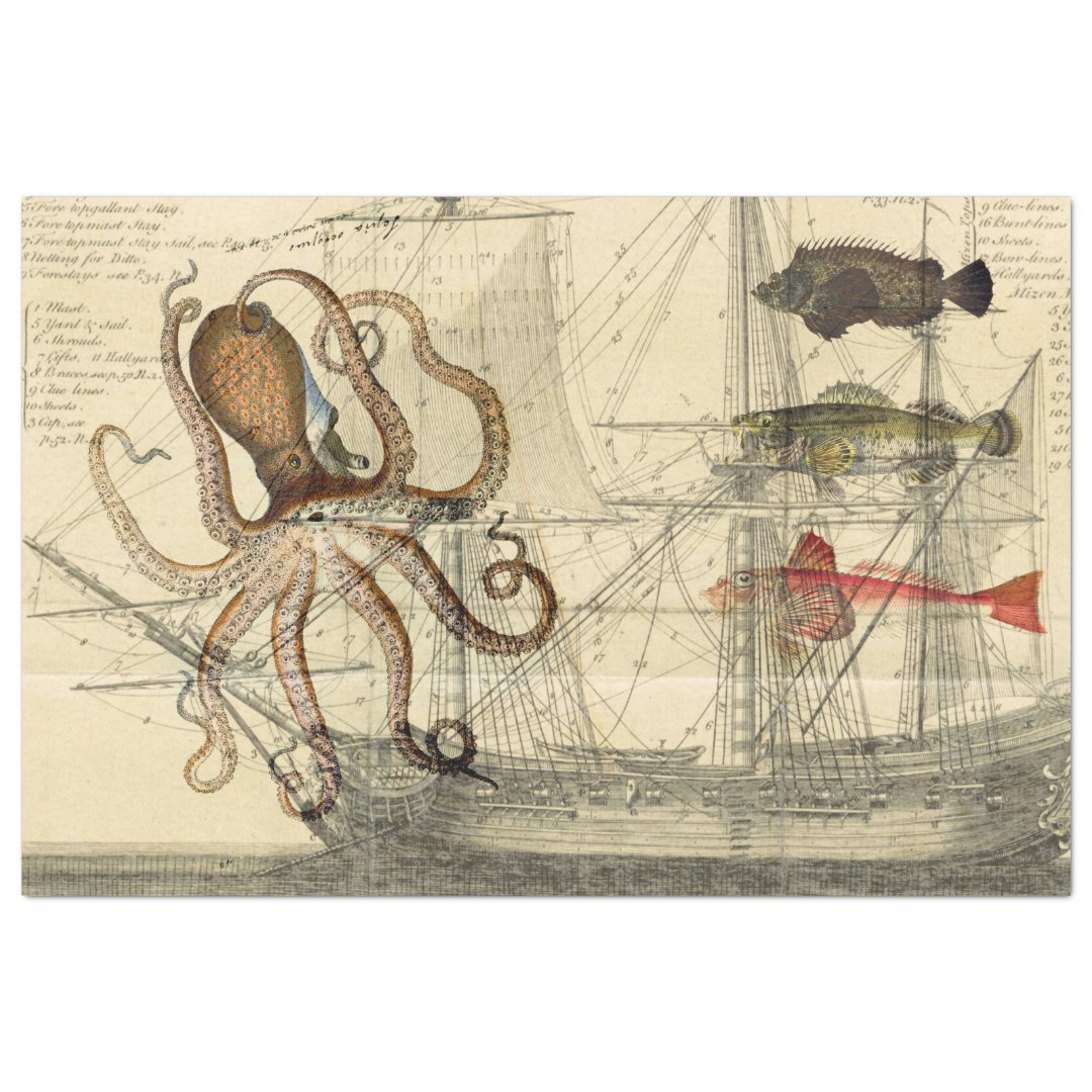 Ocean Vintage Antique Decoupage Tissue Paper | Zazzle