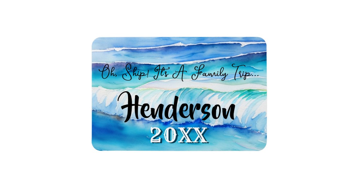Ocean Water Waves Watercolor Cruise Room Monogram Magnet | Zazzle