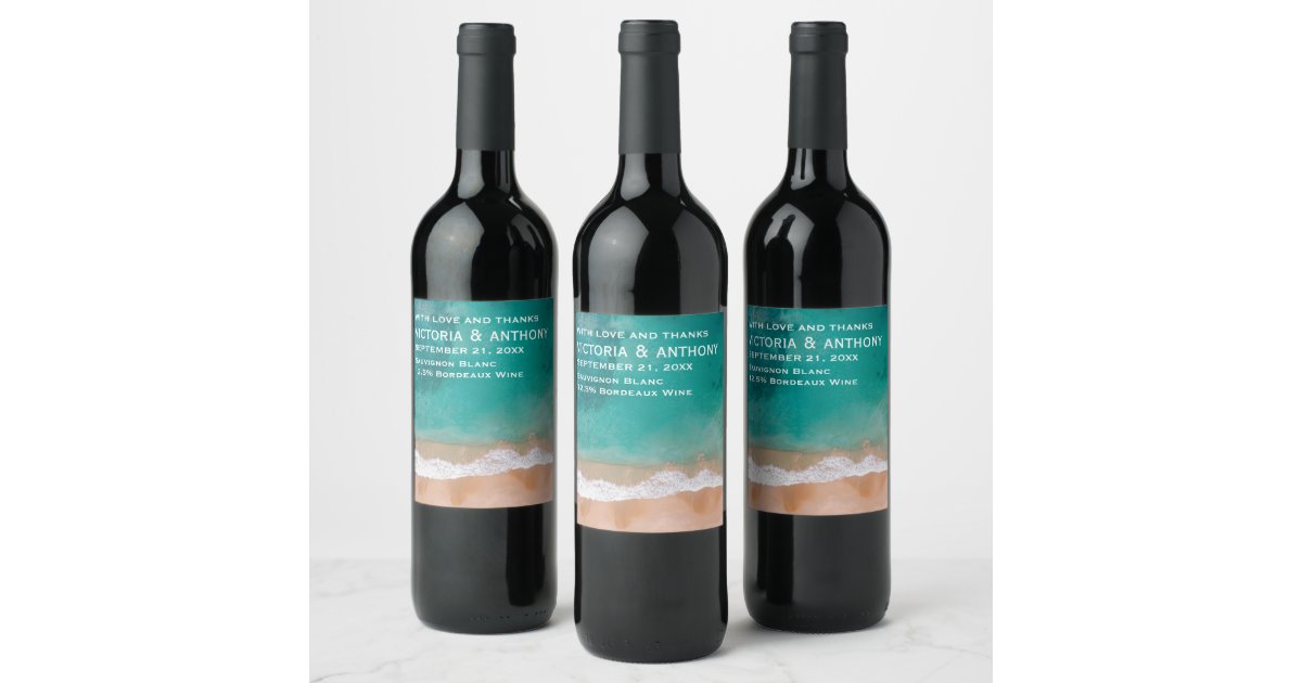 Ocean Wave, Beach Wedding Wine Label | Zazzle