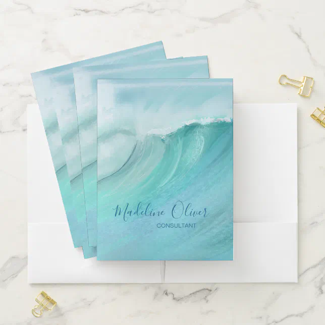 Ocean Wave Sea Travel Business Aqua Blue Modern Pocket Folder | Zazzle