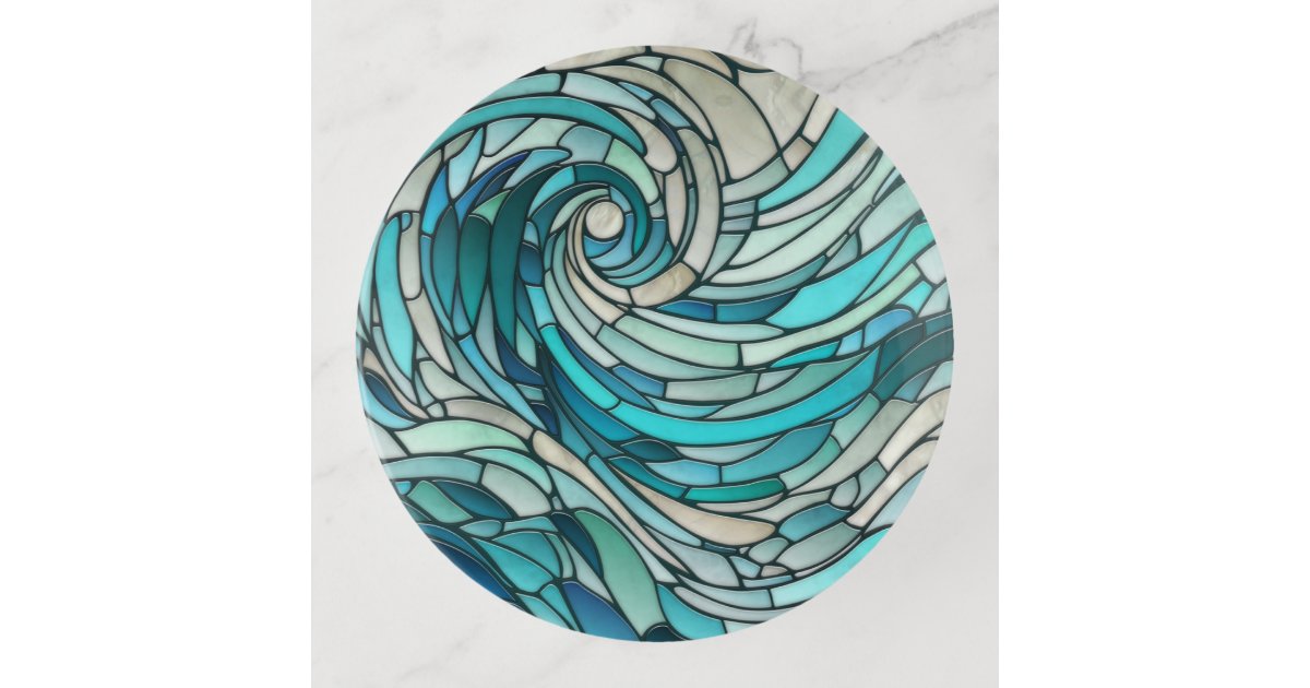 Ocean Wave Spiral Mosaic Trinket Tray | Zazzle