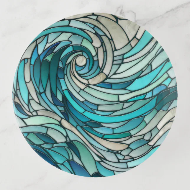 Ocean Wave Spiral Mosaic Trinket Tray | Zazzle