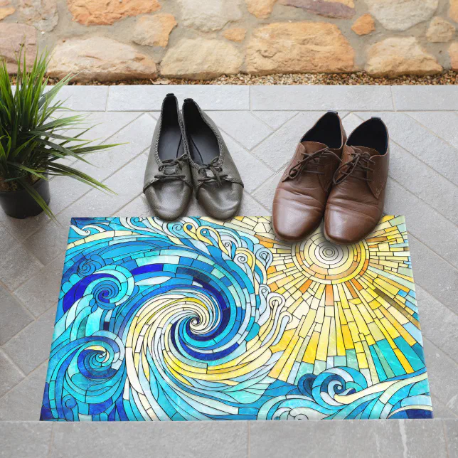 Ocean Wave Sun mosaic art Doormat | Zazzle