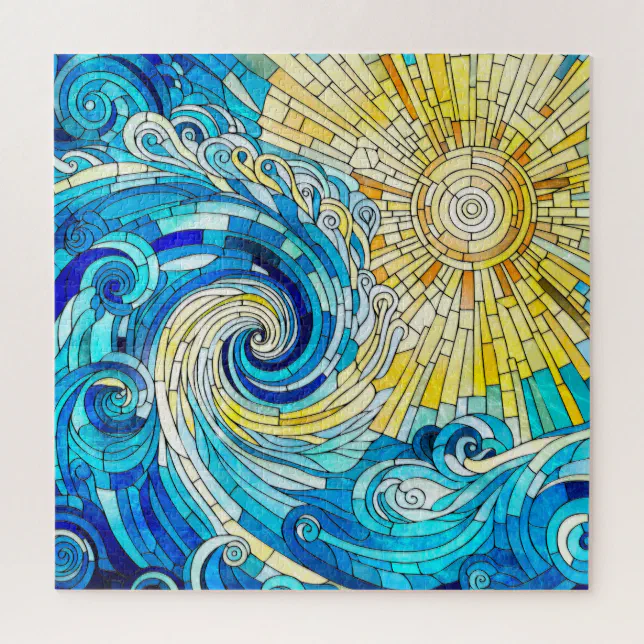 Ocean Wave Sun mosaic art Jigsaw Puzzle | Zazzle