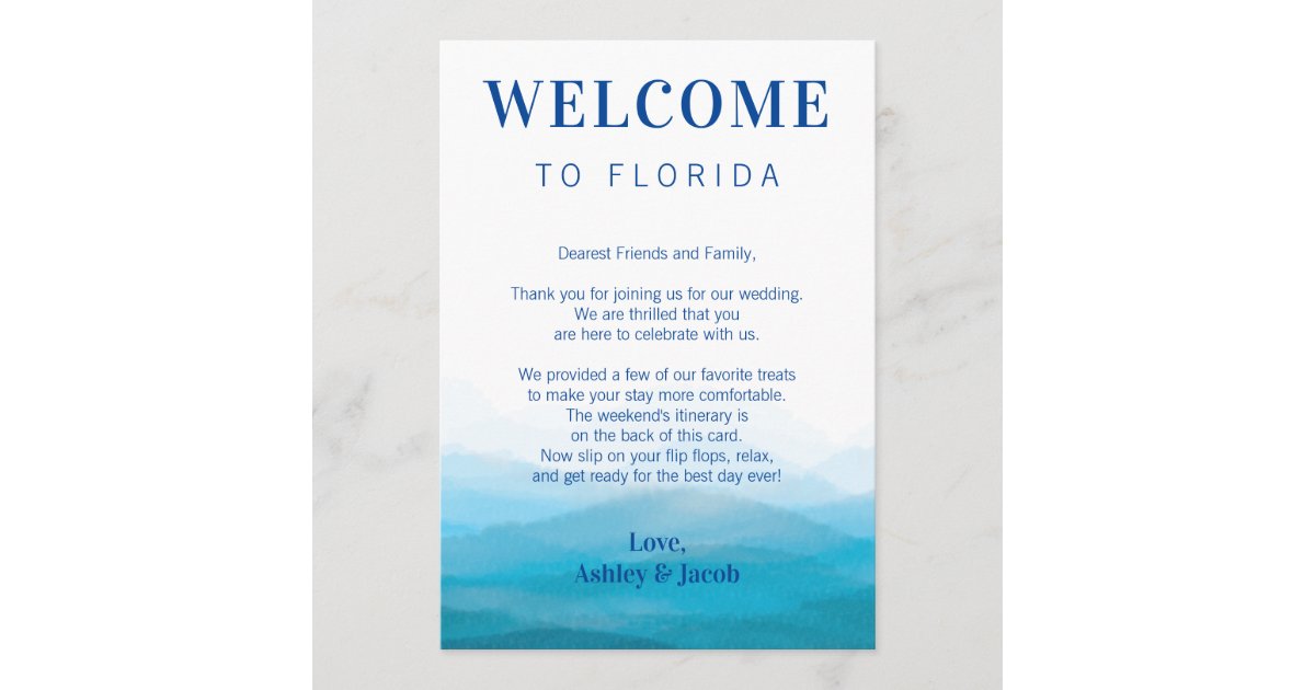Ocean Wave Wedding Welcome Letter & Itinerary Card | Zazzle