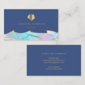 ocean waves and seashell logo on blue business card | Zazzle