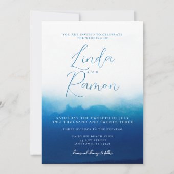 Ocean Waves Beach Nautical Blue Watercolor Wedding Invitation | Zazzle