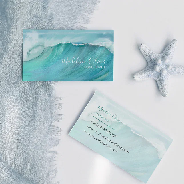 Ocean Waves Beach Sea Travel Blue Modern Business Card | Zazzle