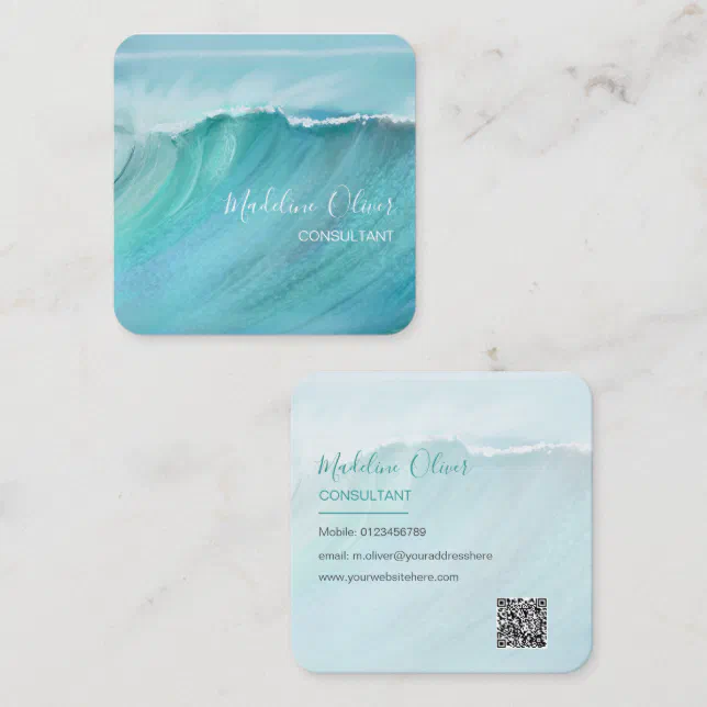 Ocean Waves Beach Sea Travel QR Code Modern Square Business Card | Zazzle