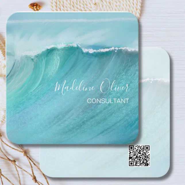 Ocean Waves Beach Sea Travel QR Code Modern Square Business Card | Zazzle
