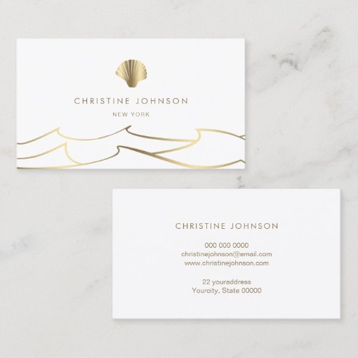 ocean waves golden seashell business card | Zazzle