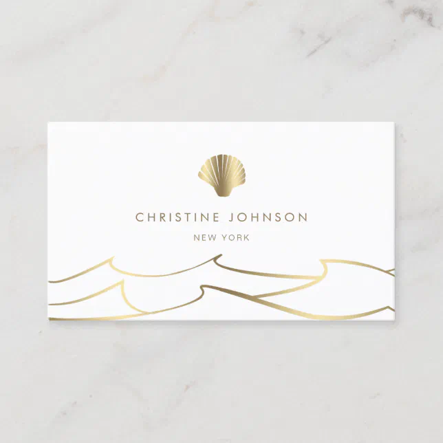 ocean waves golden seashell business card | Zazzle