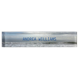 Ocean Waves Monogram Name Blue Grey Water Beach Desk Name Plate | Zazzle