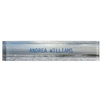 Ocean Waves Monogram Name Blue Grey Water Beach Desk Name Plate | Zazzle