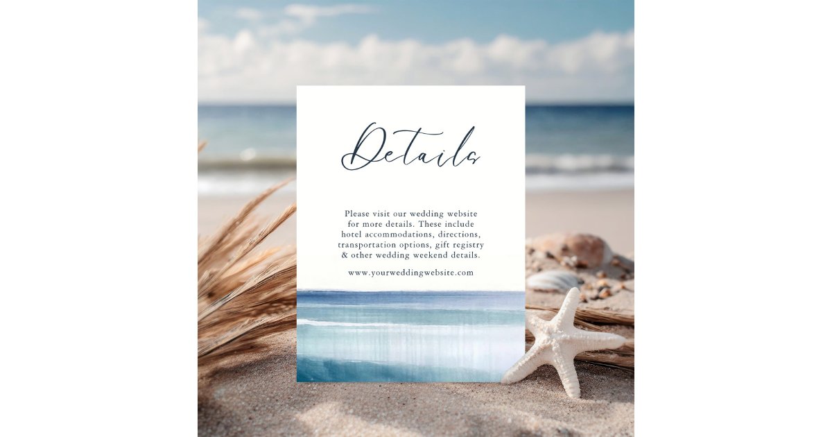 Ocean Waves Nautical Monogram Wedding Details Enclosure Card | Zazzle