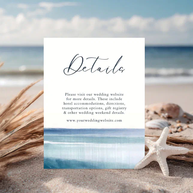 Ocean Waves Nautical Monogram Wedding Details Enclosure Card | Zazzle