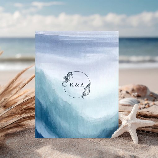 Ocean Waves Nautical Monogram Wedding Details Enclosure Card | Zazzle