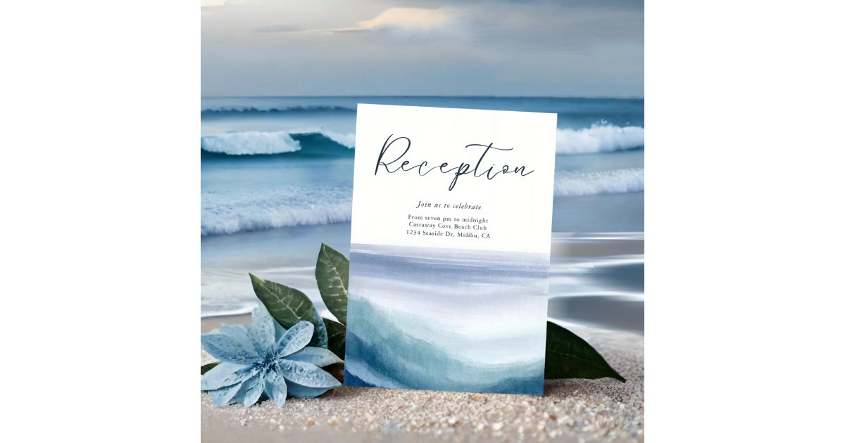 Ocean Waves Nautical Monogram Wedding Reception Enclosure Card | Zazzle