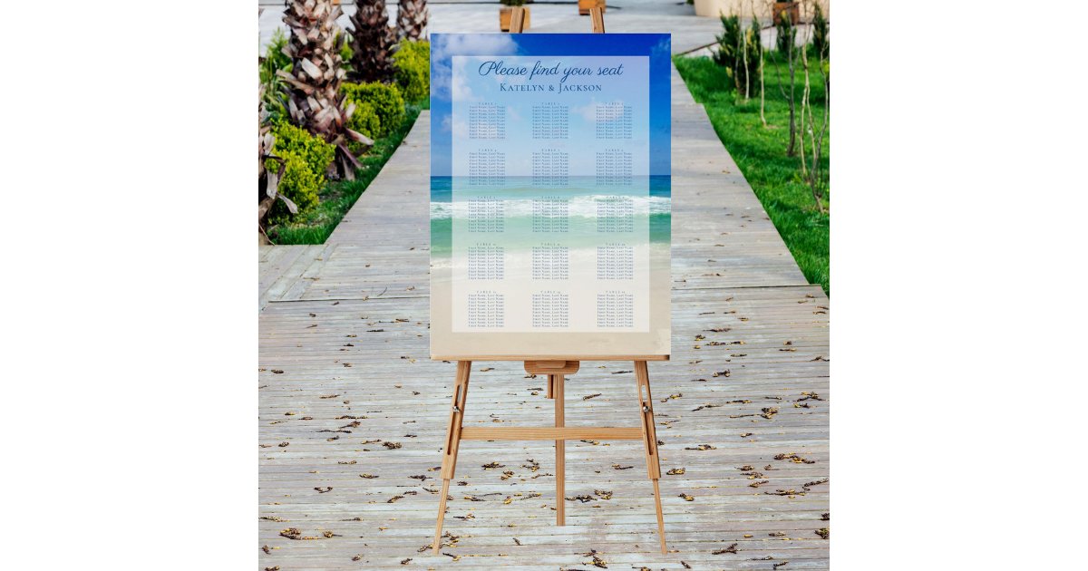 Ocean Waves Photo Blue Beach Wedding Seating Chart Foam Board | Zazzle