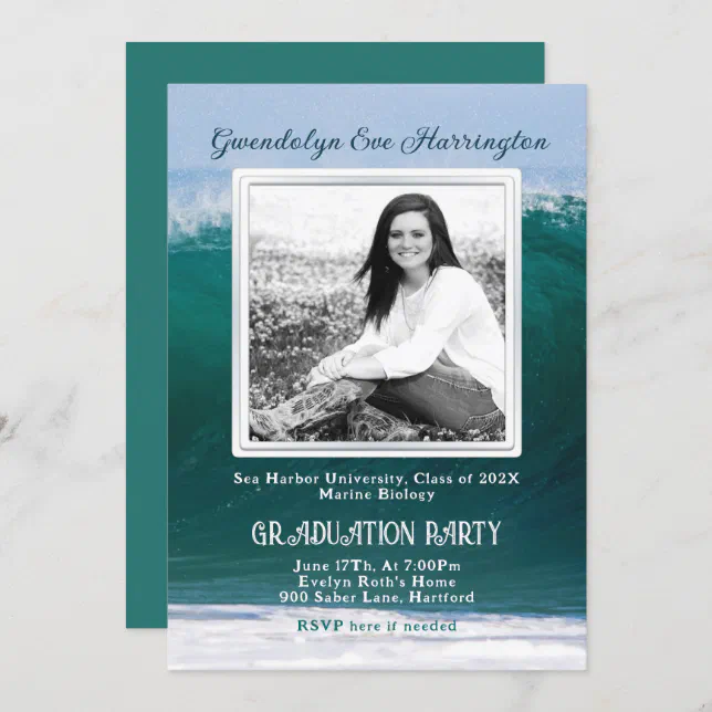 Ocean Waves Photo Graduation Party Invitation | Zazzle