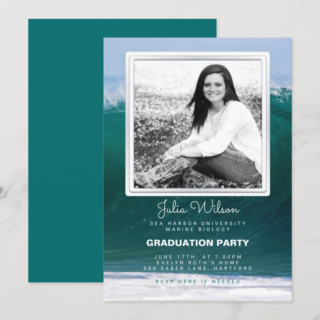 Ocean Waves Photo Graduation Party Invitation | Zazzle
