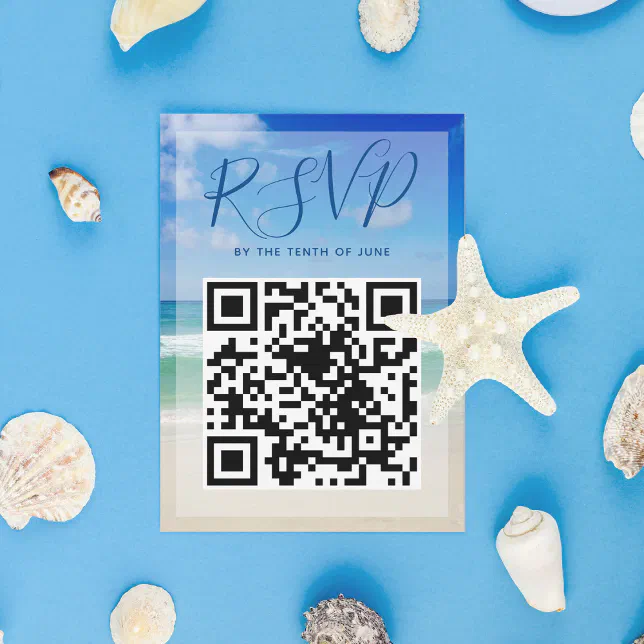Ocean Waves Photo QR Code Beach Wedding RSVP Card | Zazzle