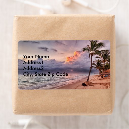 Ocean Waves Sandy Beach Sunset Label | Zazzle