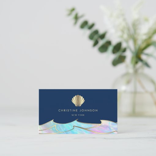 ocean waves seashell logo design business card | Zazzle