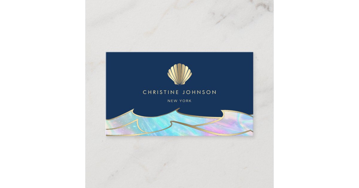 ocean waves seashell logo design business card | Zazzle
