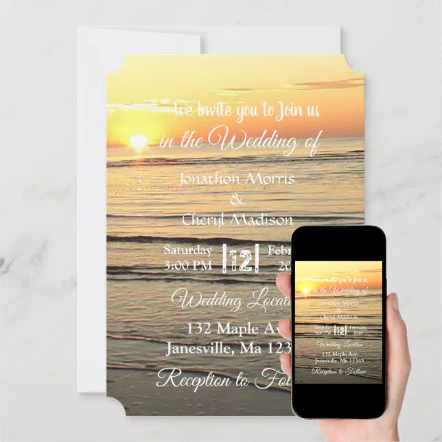 Ocean Waves Sunset Wedding Invitations | Zazzle