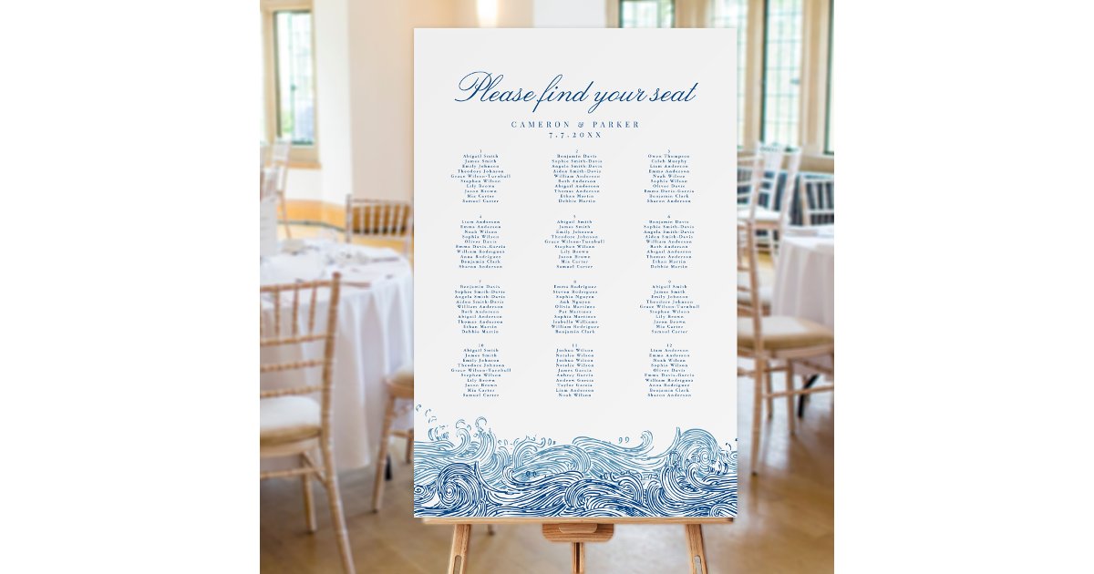 Ocean Waves Wedding Navy Blue Seating Chart Foam Board | Zazzle