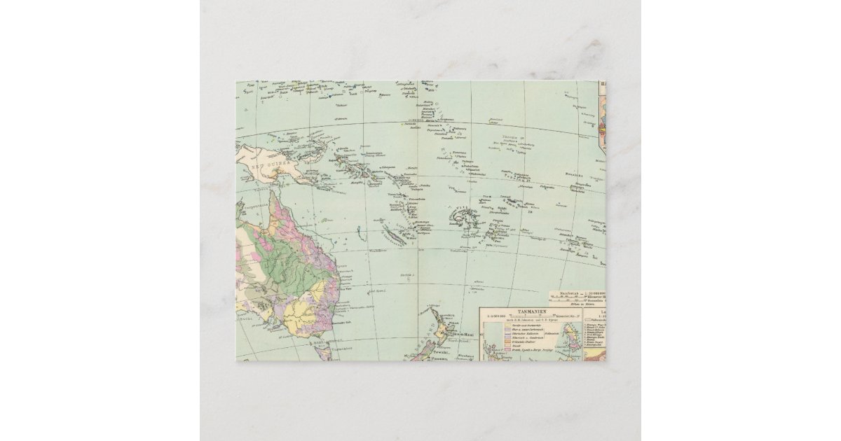 Oceanien - Atlas Map of Oceania Postcard | Zazzle