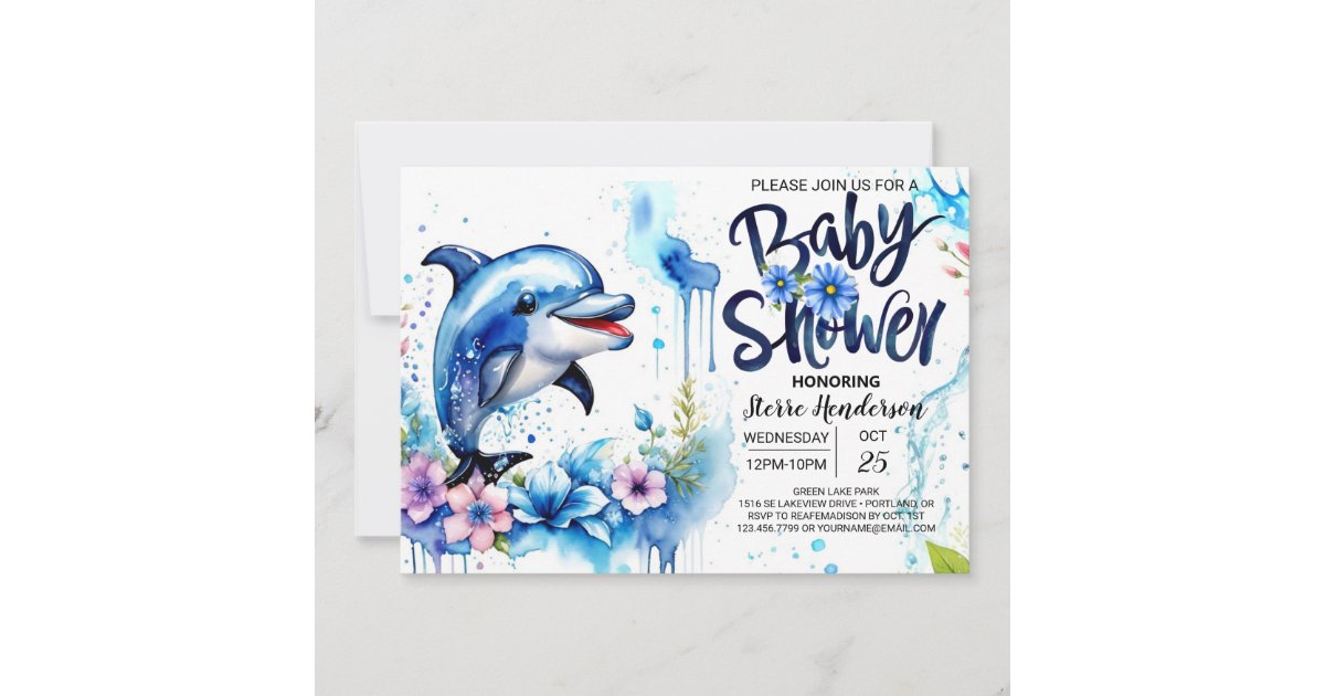 Ocean's Embrace: Dolphin Baby Shower Invitation | Zazzle