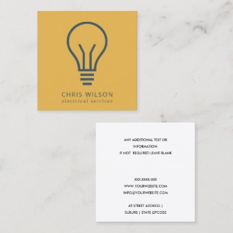 OCHRE NAVY BLUE ELECTIC BULB ELECTRICIAN ELECTRIC SQUARE BUSINESS CARD ...