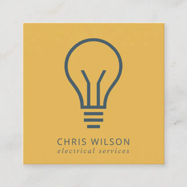 OCHRE NAVY BLUE ELECTIC BULB ELECTRICIAN ELECTRIC SQUARE BUSINESS CARD ...