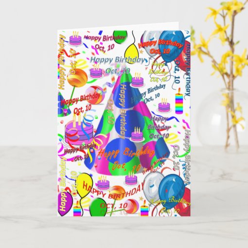 October, 10 Birthday Greeting Card Folded | Zazzle