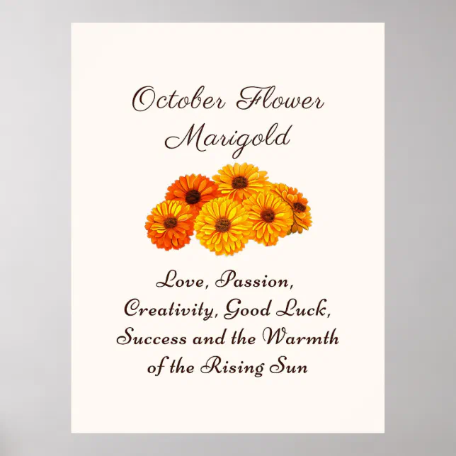 October Birth Month Flower Marigold Elegant Poster | Zazzle