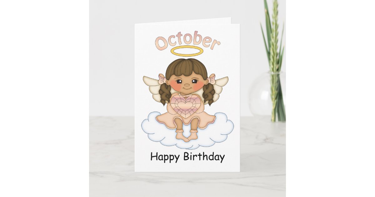 October Birthstone Angel Brunette Birthday Card | Zazzle