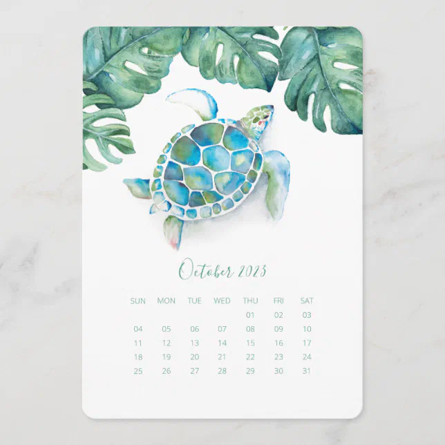 October Calendar Card, Sea Turtle | Zazzle