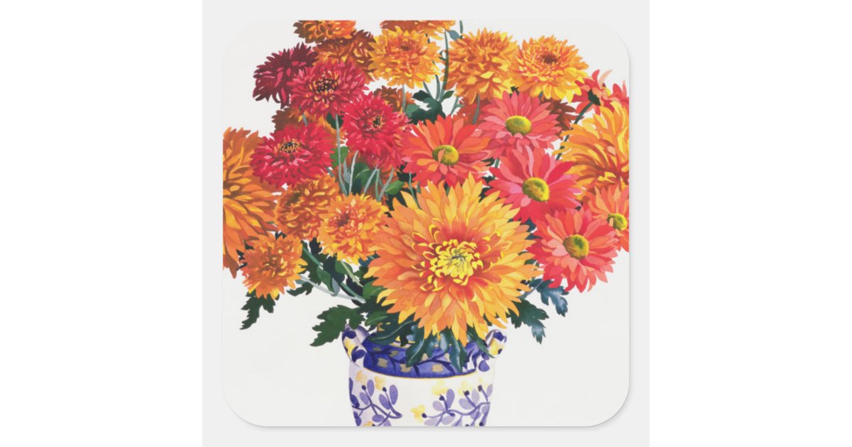 October Chrysanthemums Square Sticker | Zazzle