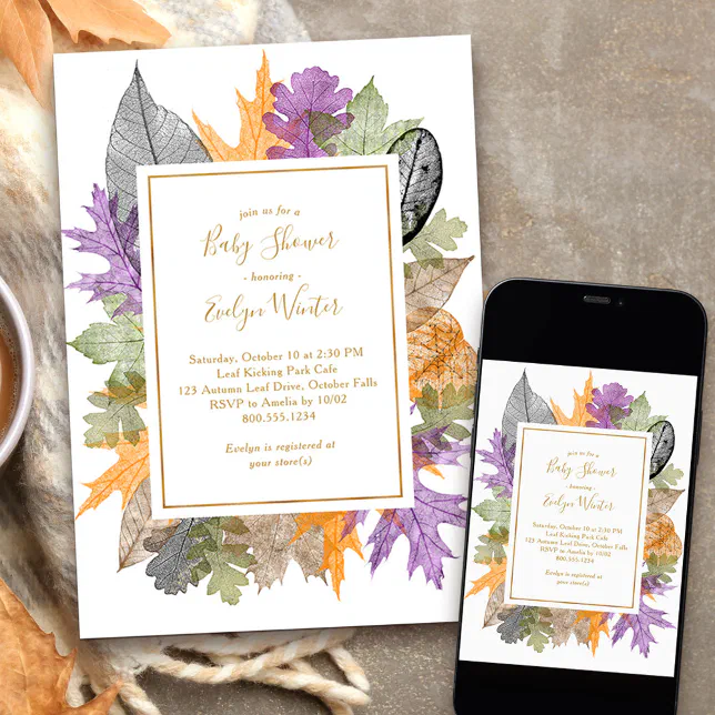 October Leaves Colorful Foliage Fall Baby Shower Invitation | Zazzle